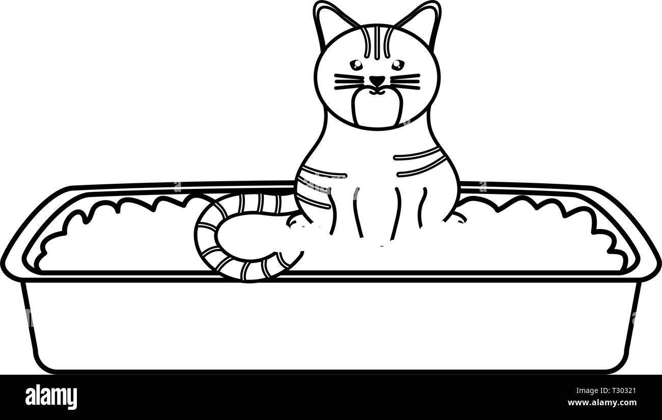 cute little cat in sand box character vector illustration design Stock ...