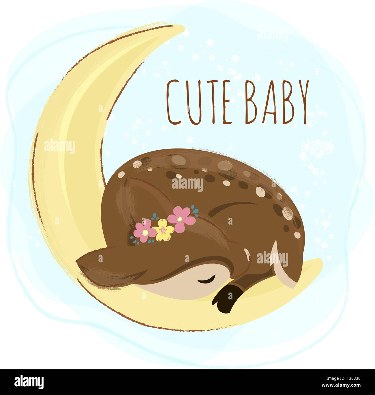 SLEEP DEER Spring Cartoon Forest Baby Animal Vector Illustration Set ...