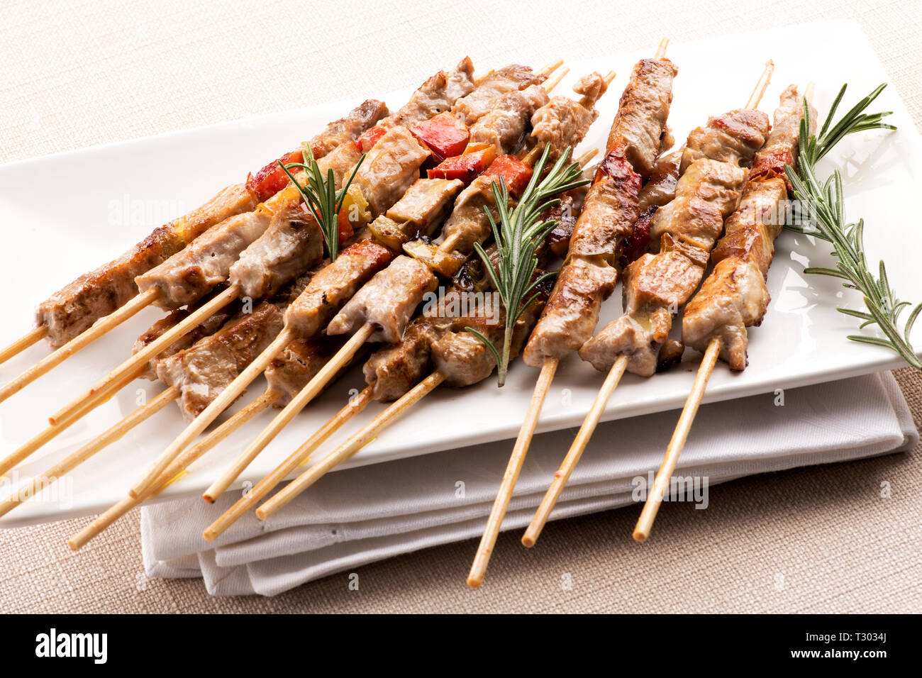 Savory marinated seasoned arrosticini from Abruzzo, Italy made from ...