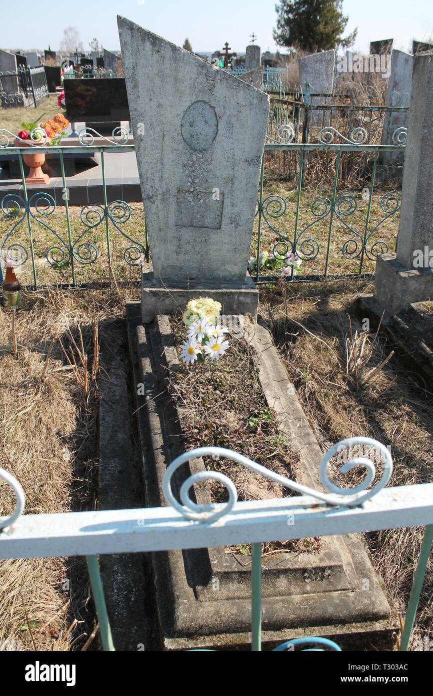 ancient public city cemetery with traditional europen headstones on ...