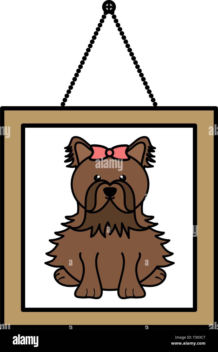 cute little dog in picture hanging vector illustration design Stock ...