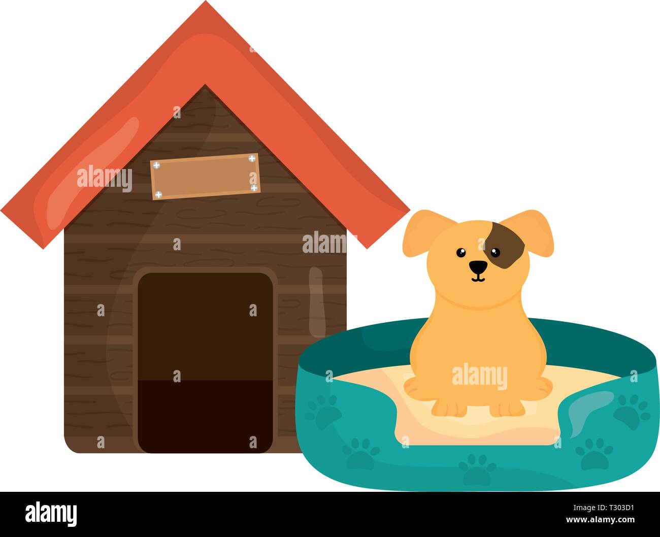 cute little dog in wooden house character vector illustration design ...