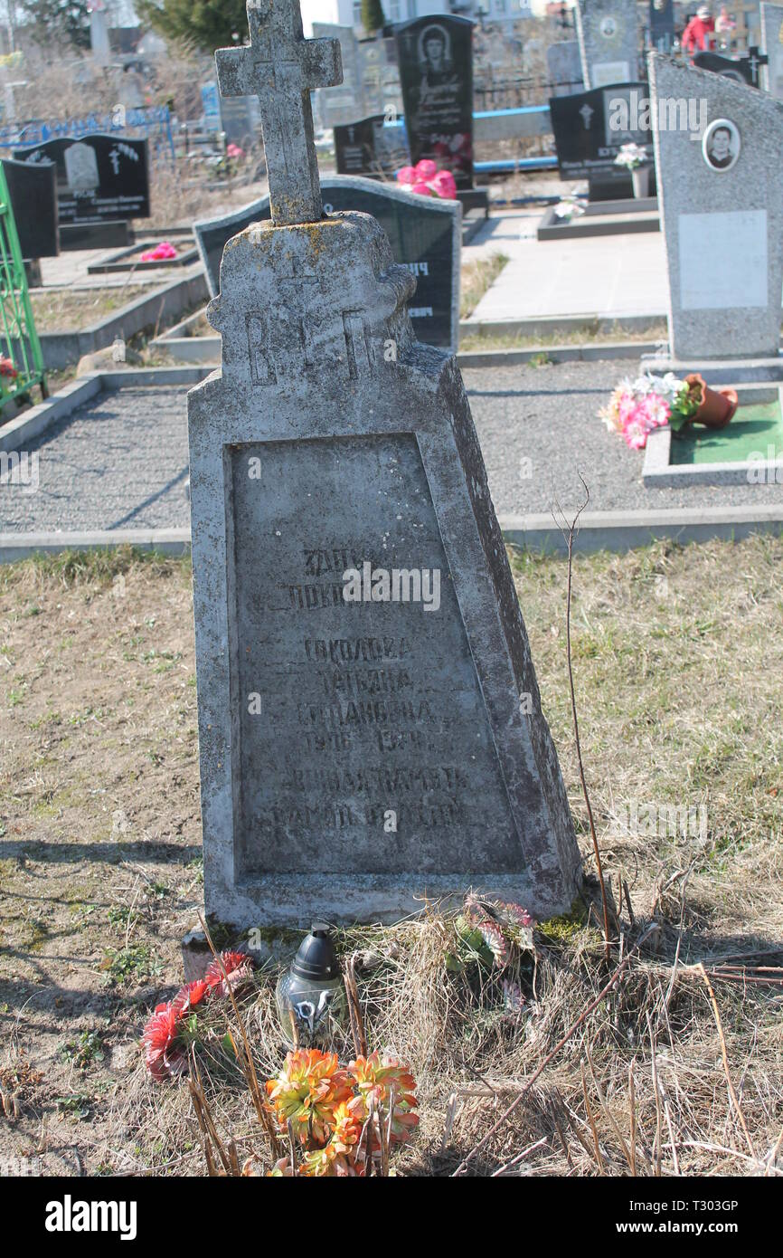 ancient public city cemetery with traditional europen headstones on ...
