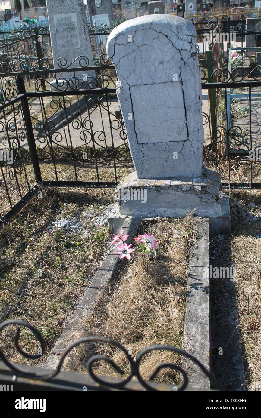 ancient public city cemetery with traditional europen headstones on ...