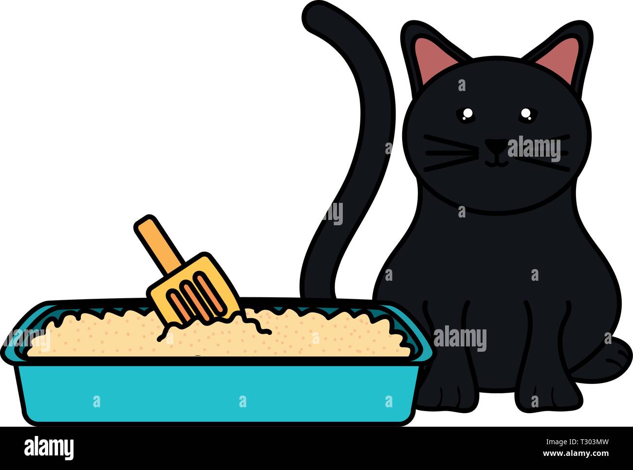 cute little cat in sand box character vector illustration design Stock ...