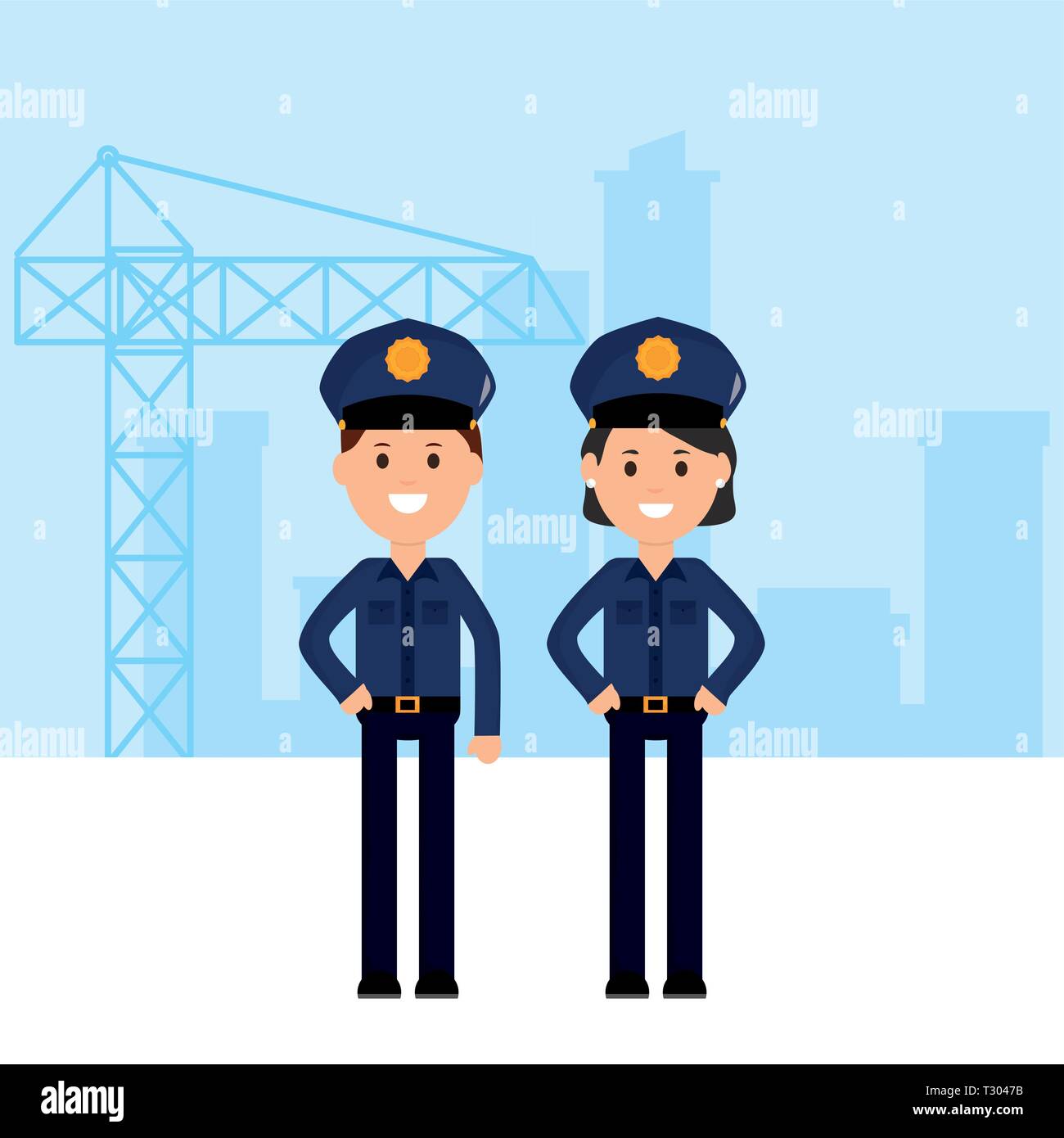 couple police officers avatars characters vector illustration design ...