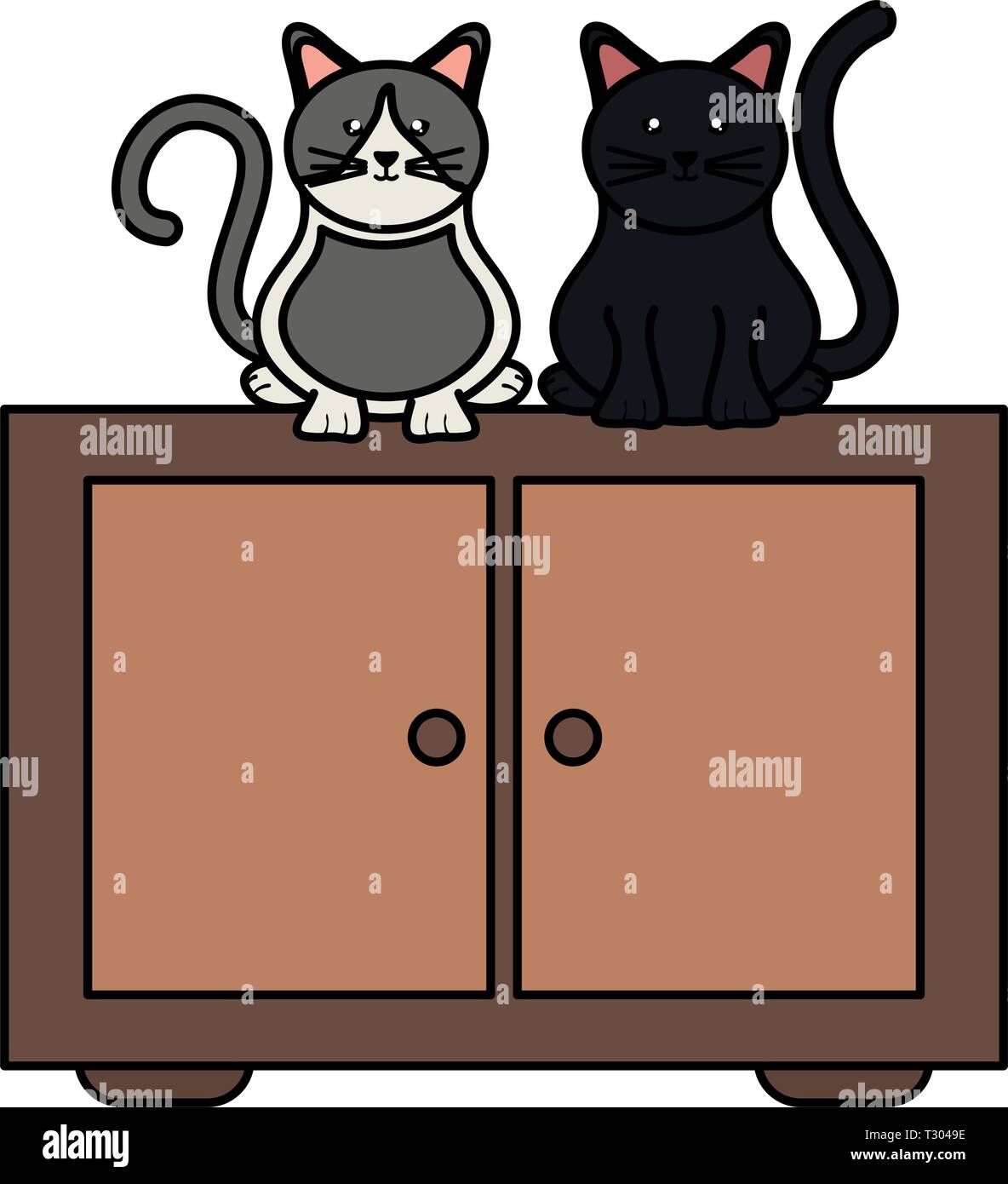 cute little cats in wooden drawer characters vector illustration design ...
