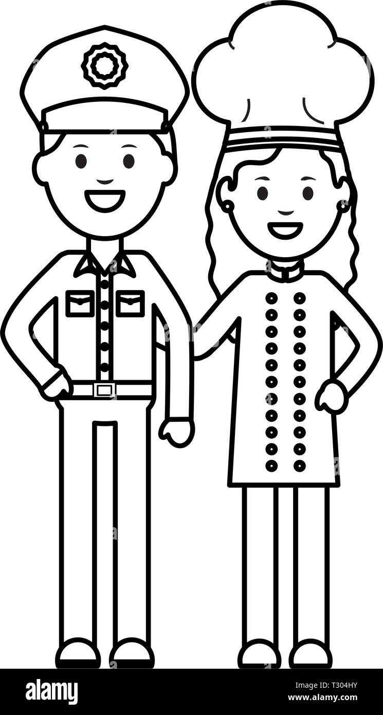 young female chef with officer police vector illustration design Stock ...