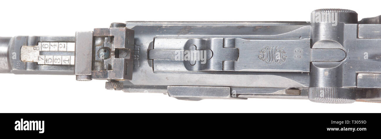 Small arms, pistols, Luger Pistol 08 Parabellum, caliber 9 mm ...