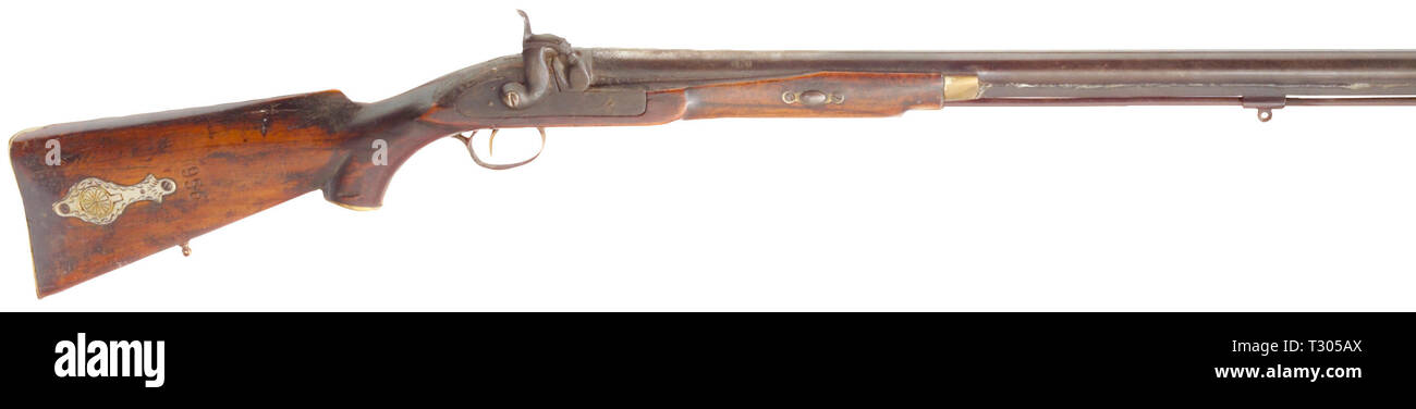 Civil long arms, flintlock and caplock, caplock shotgun, mid 19th ...