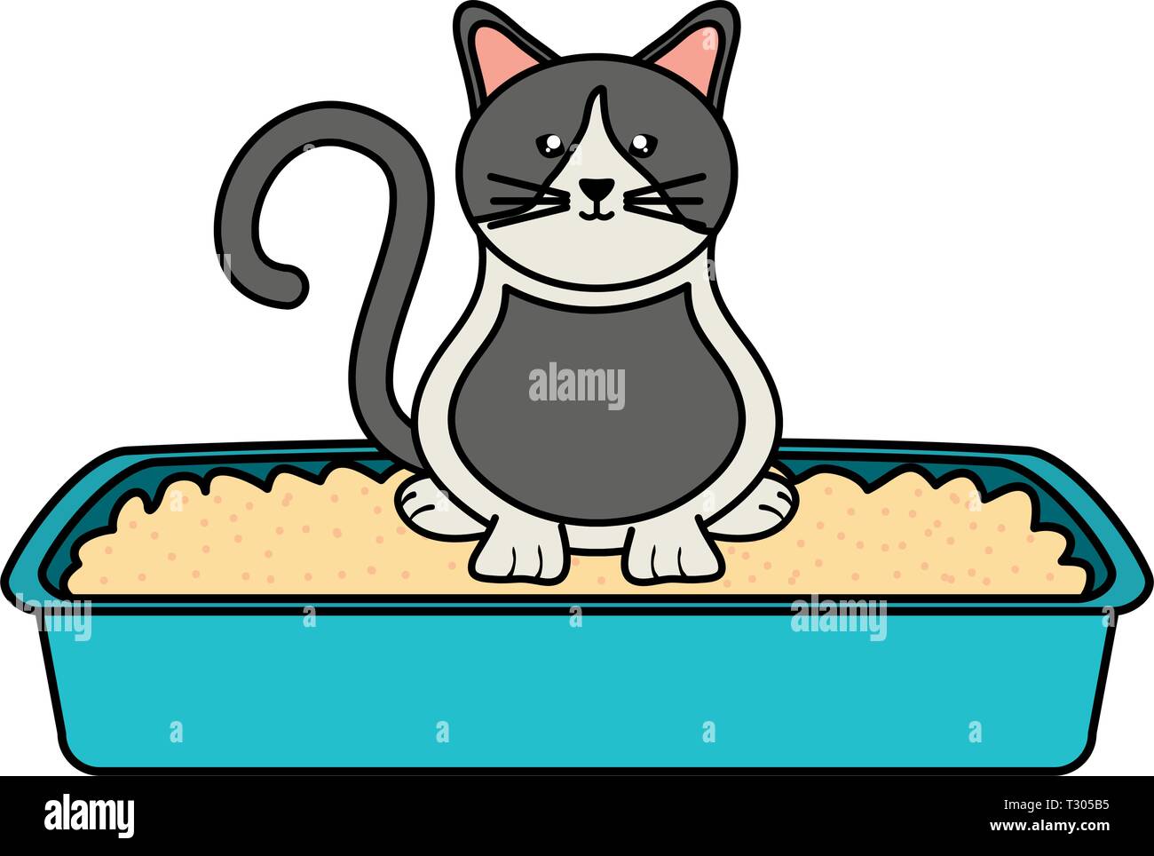 cute little cat in sand box character vector illustration design Stock ...