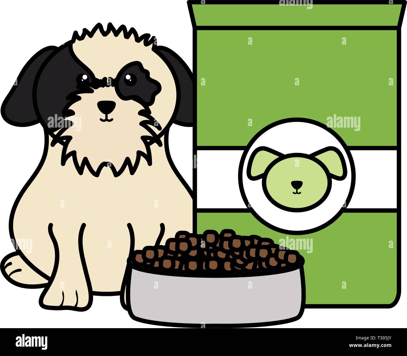 cute little dog with food bag character vector illustration design ...