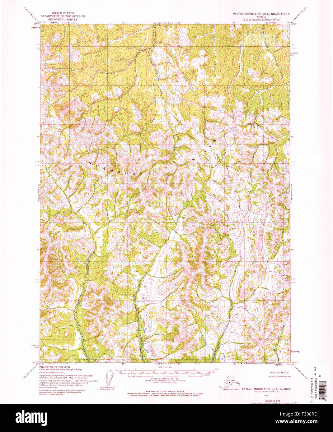 USGS TOPO Map Alaska AK Taylor Mountains C-3 359863 1954 63360 ...