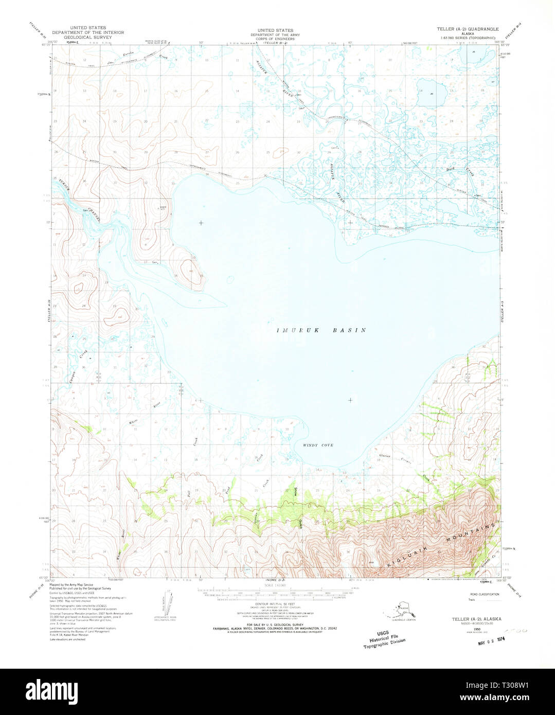 USGS TOPO Map Alaska AK Teller A-2 359884 1950 63360 Restoration Stock ...