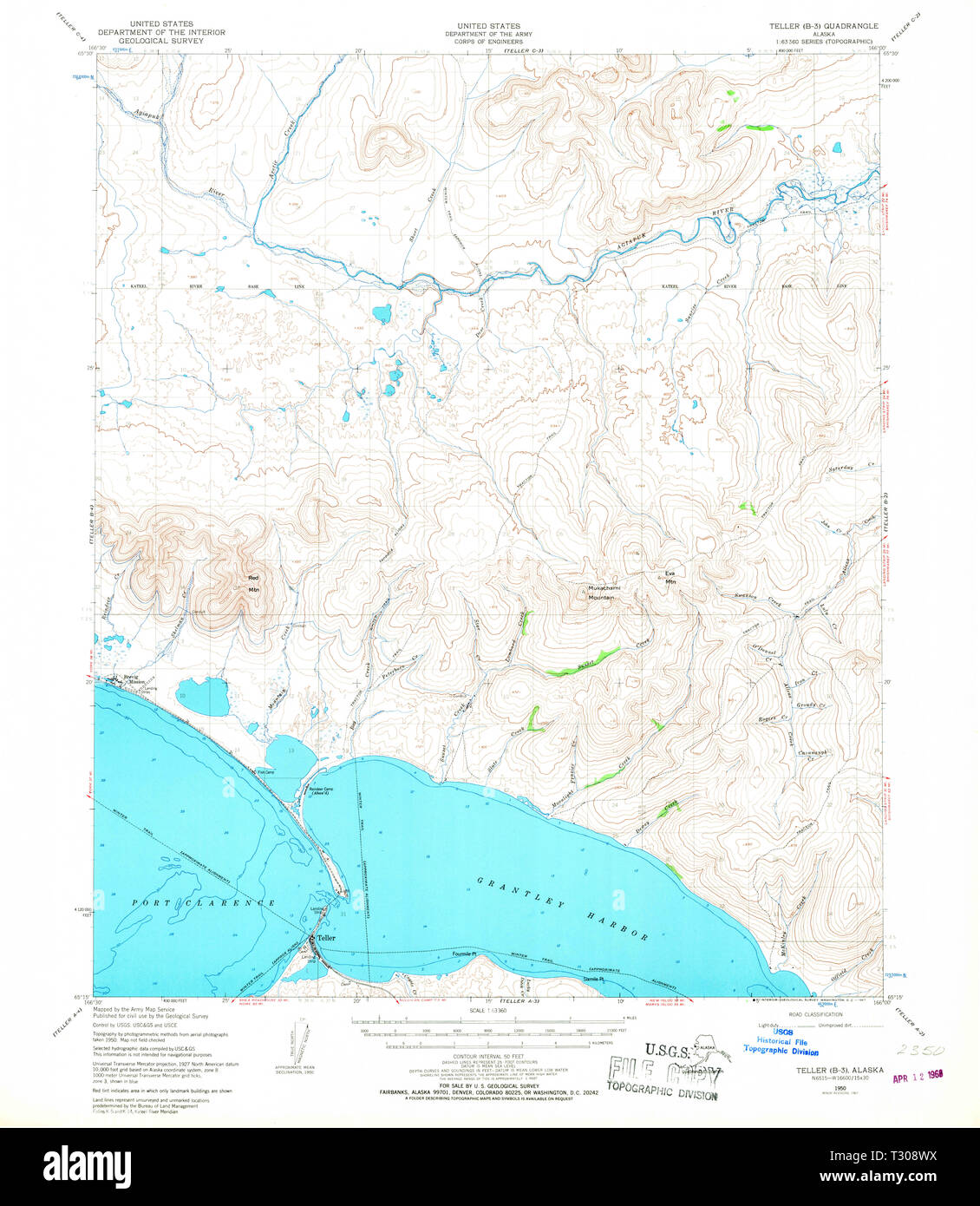 USGS TOPO Map Alaska AK Teller B-3 359898 1950 63360 Restoration Stock ...
