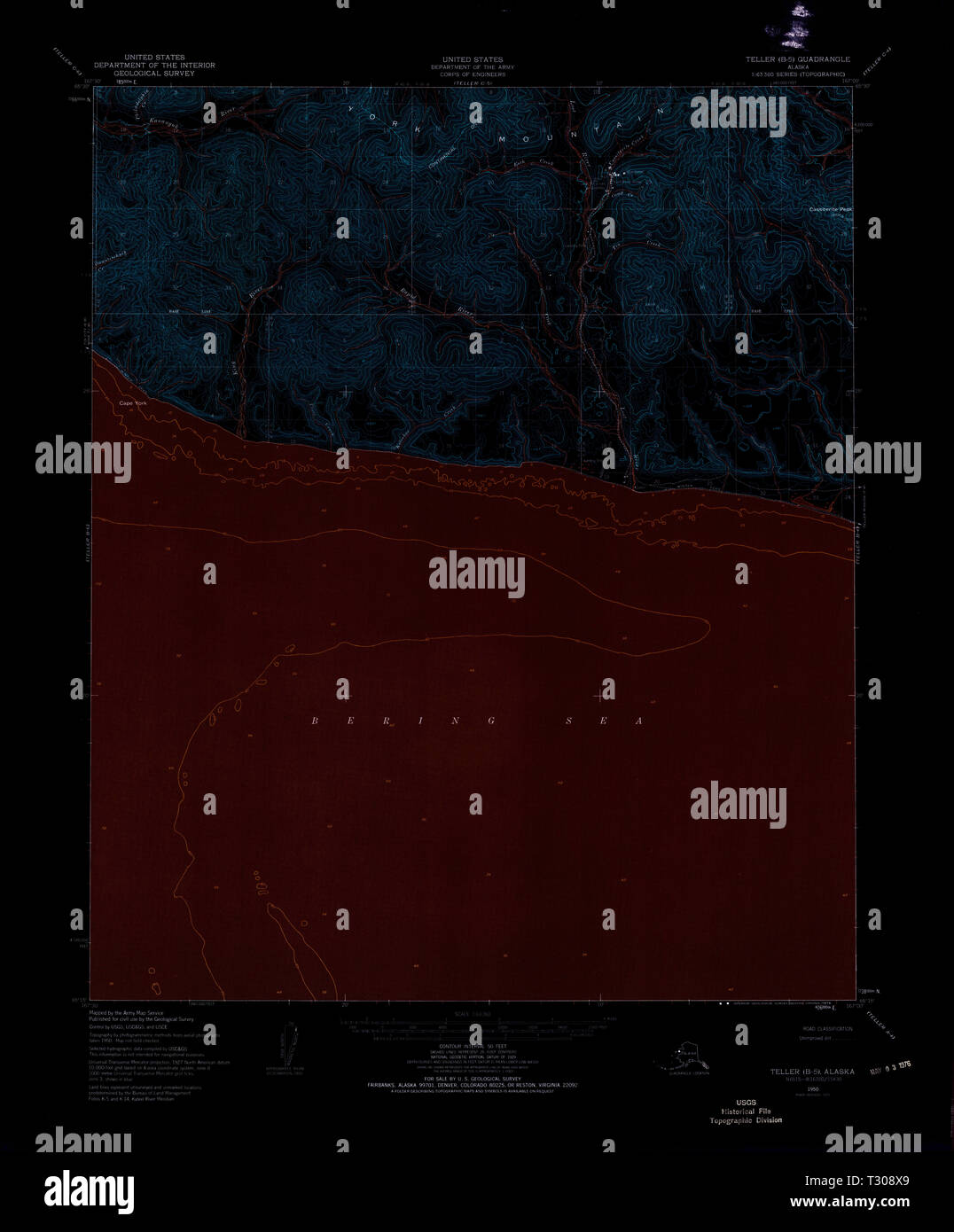 USGS TOPO Map Alaska AK Teller B-5 359904 1950 63360 Inverted ...