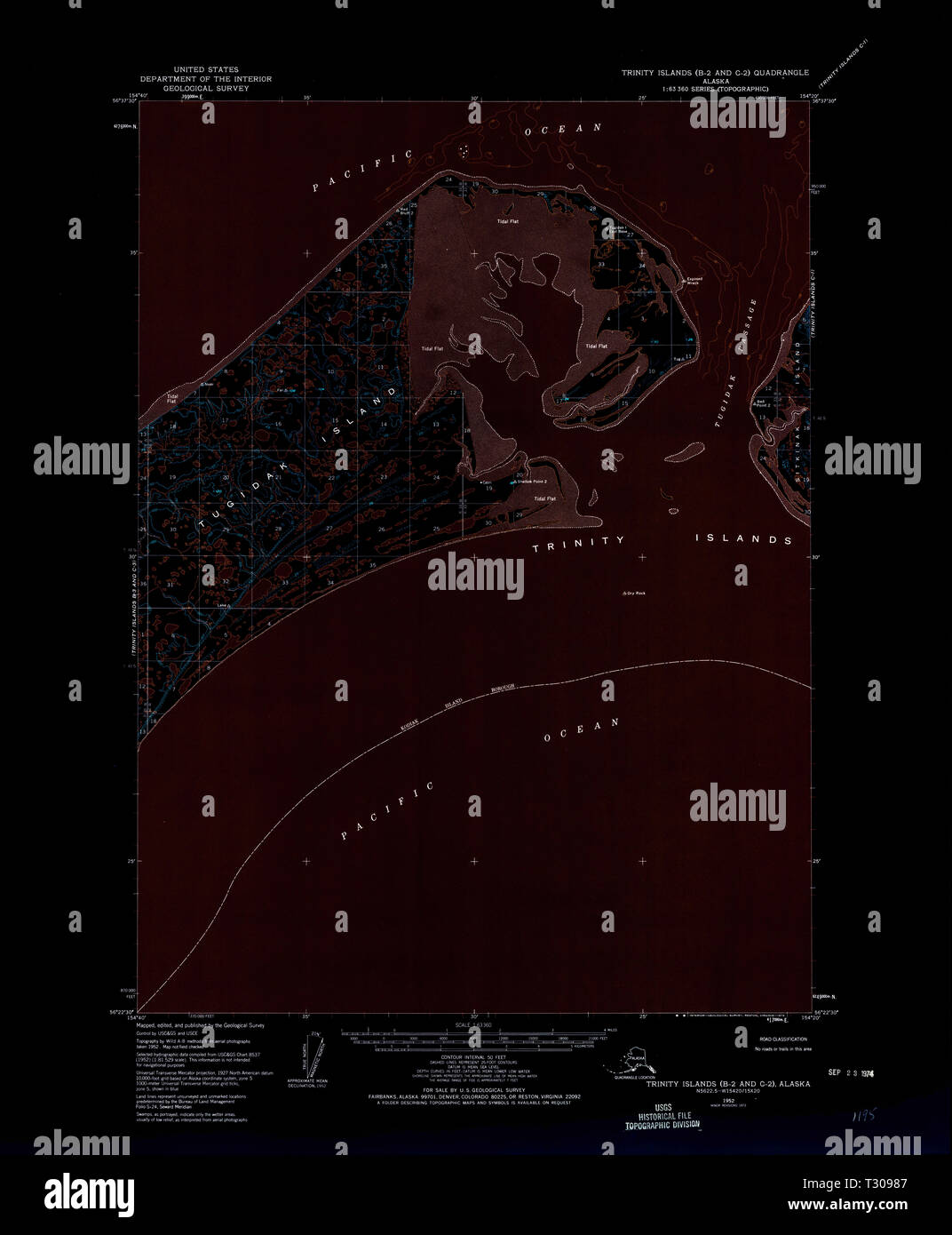 USGS TOPO Map Alaska AK Trinity Islands B-2 and C-2 359973 1952 63360 ...