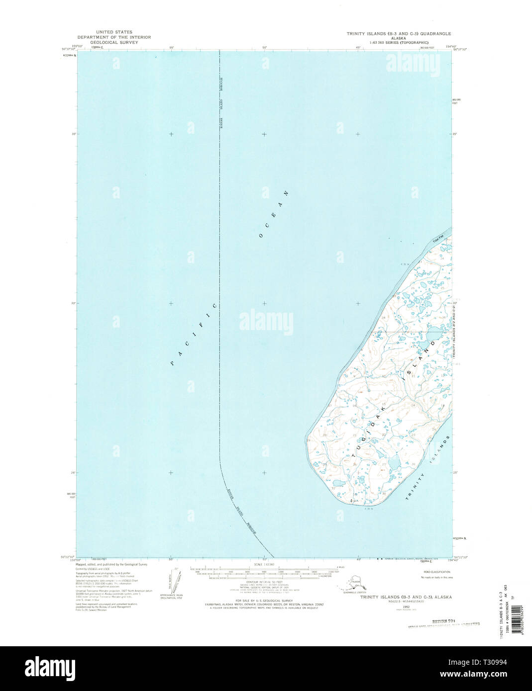 USGS TOPO Map Alaska AK Trinity Islands B-3 and C-3 359975 1952 63360 ...