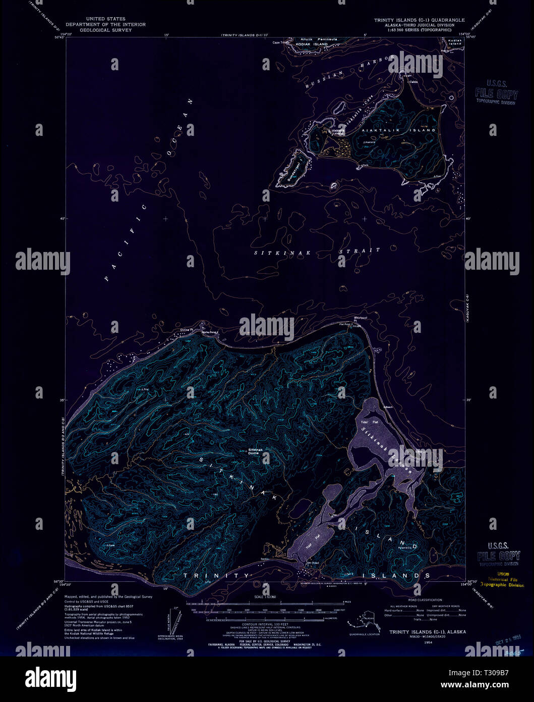 USGS TOPO Map Alaska AK Trinity Islands C-1 359979 1954 63360 Inverted ...