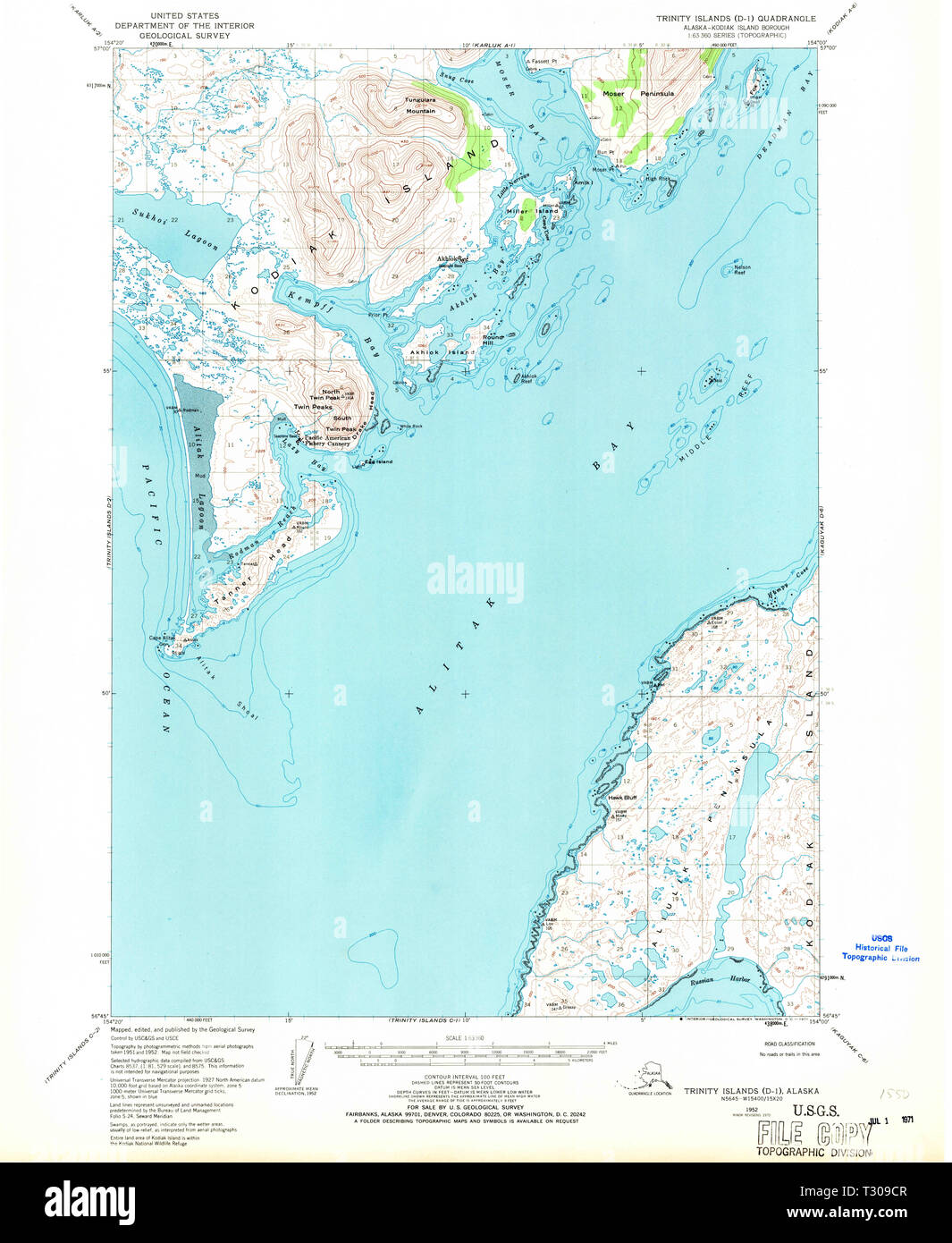USGS TOPO Map Alaska AK Trinity Islands D-1 359981 1952 63360 ...