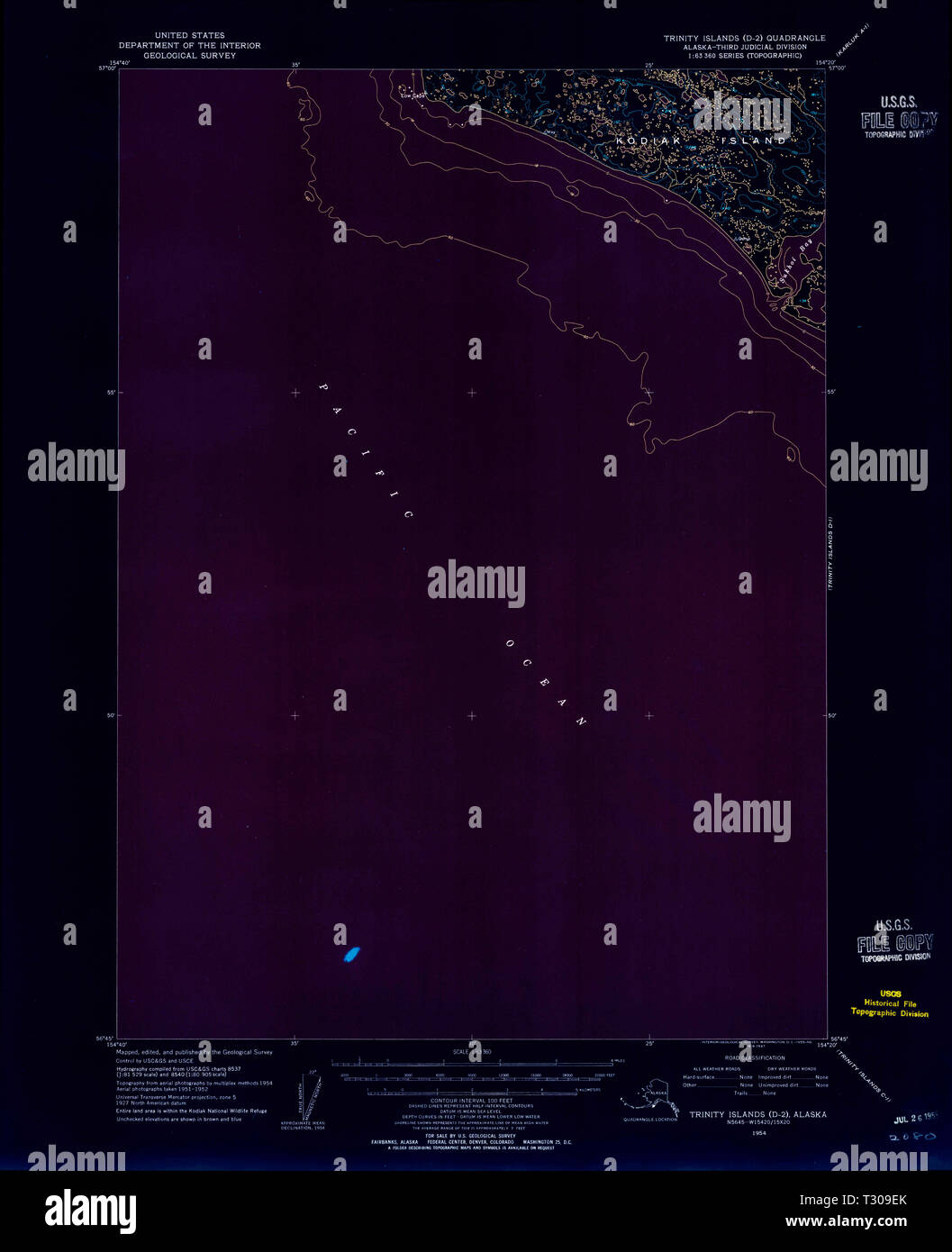 USGS TOPO Map Alaska AK Trinity Islands D-2 359986 1954 63360 Inverted ...