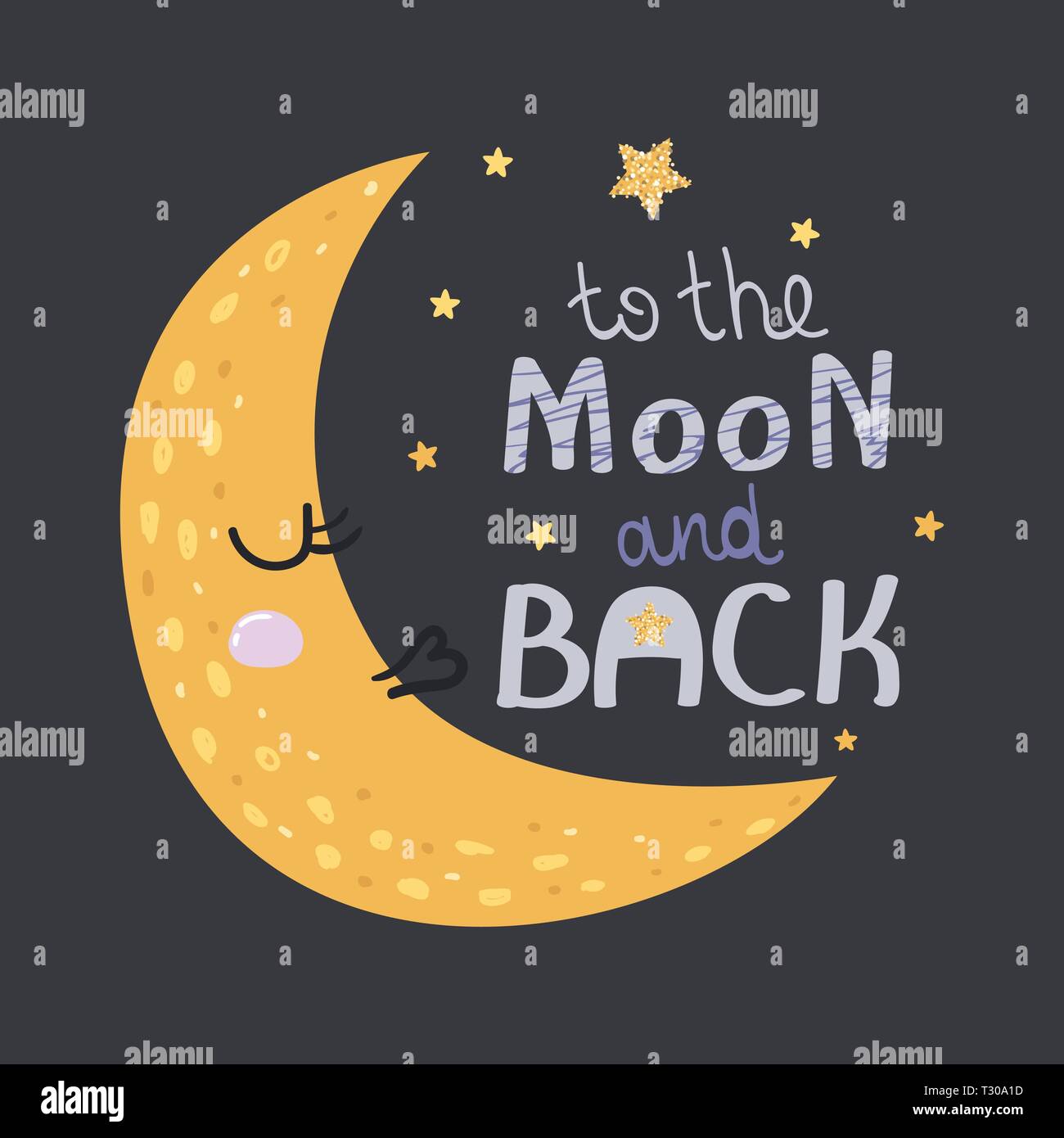 Poster with moon, stars and lettering. Vector illustration for your ...
