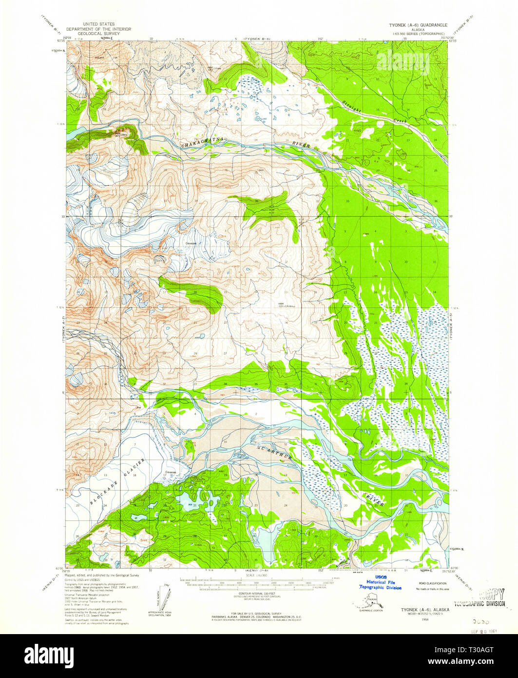 USGS TOPO Map Alaska AK Tyonek A-6 360004 1958 63360 Restoration Stock ...