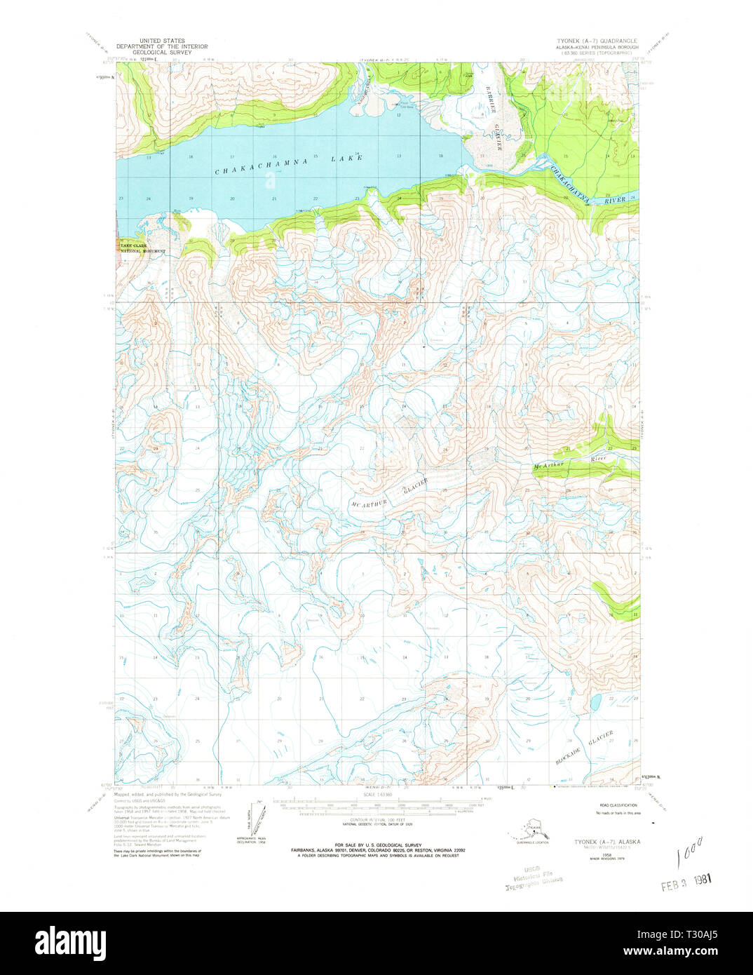USGS TOPO Map Alaska AK Tyonek A-7 360006 1958 63360 Restoration Stock ...