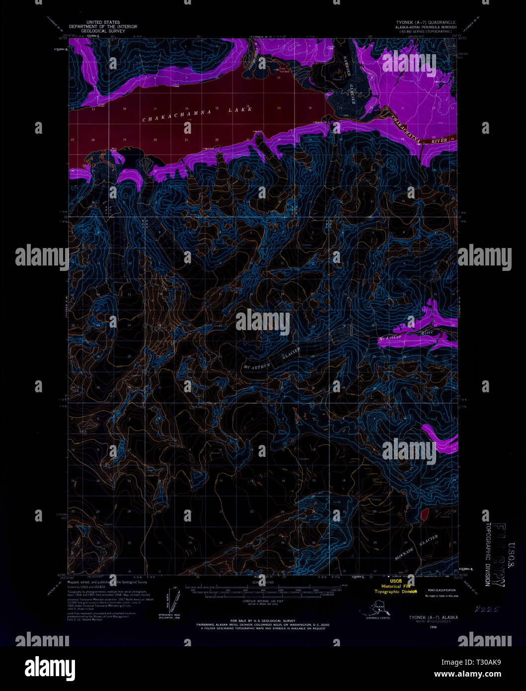USGS TOPO Map Alaska AK Tyonek A-7 360007 1958 63360 Inverted ...