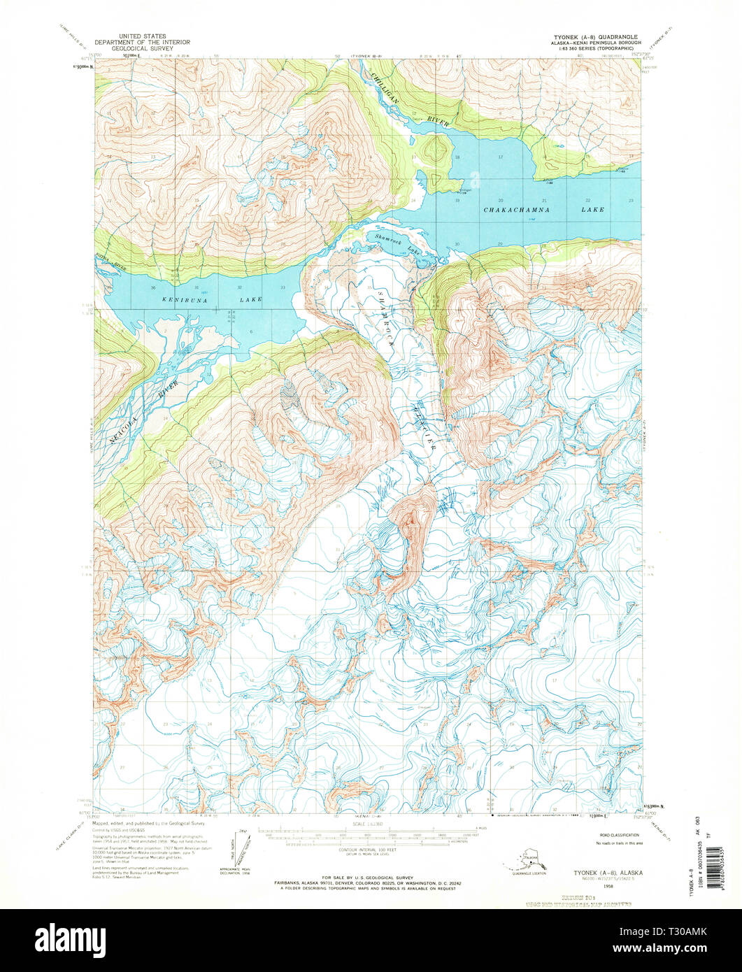 USGS TOPO Map Alaska AK Tyonek A-8 360009 1958 63360 Restoration Stock ...