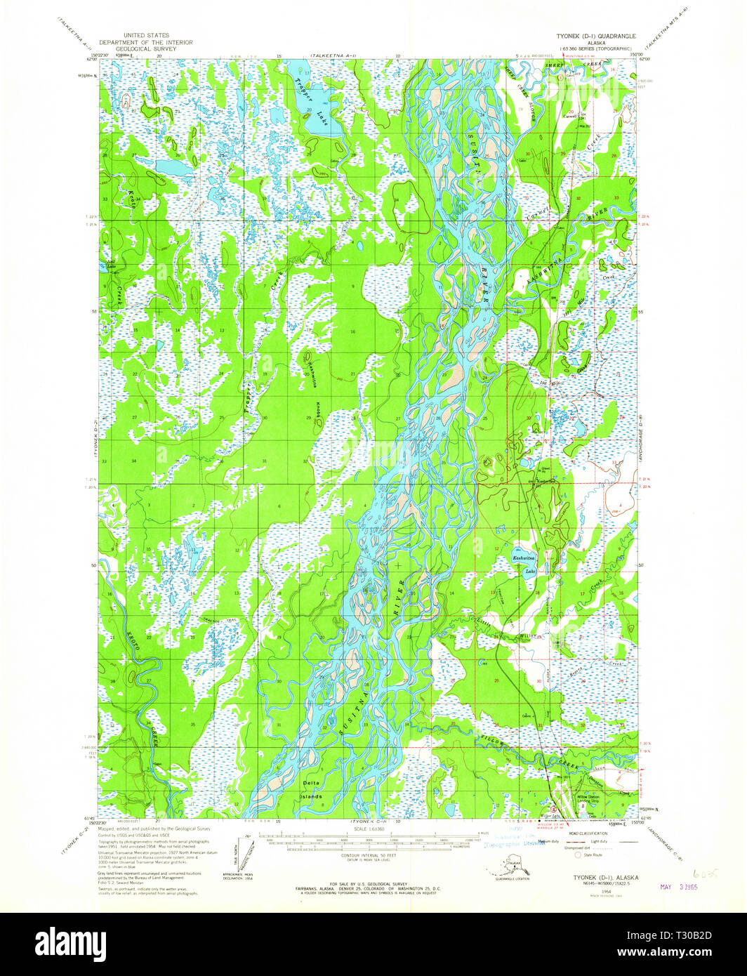 USGS TOPO Map Alaska AK Tyonek D-1 360060 1954 63360 Restoration Stock ...