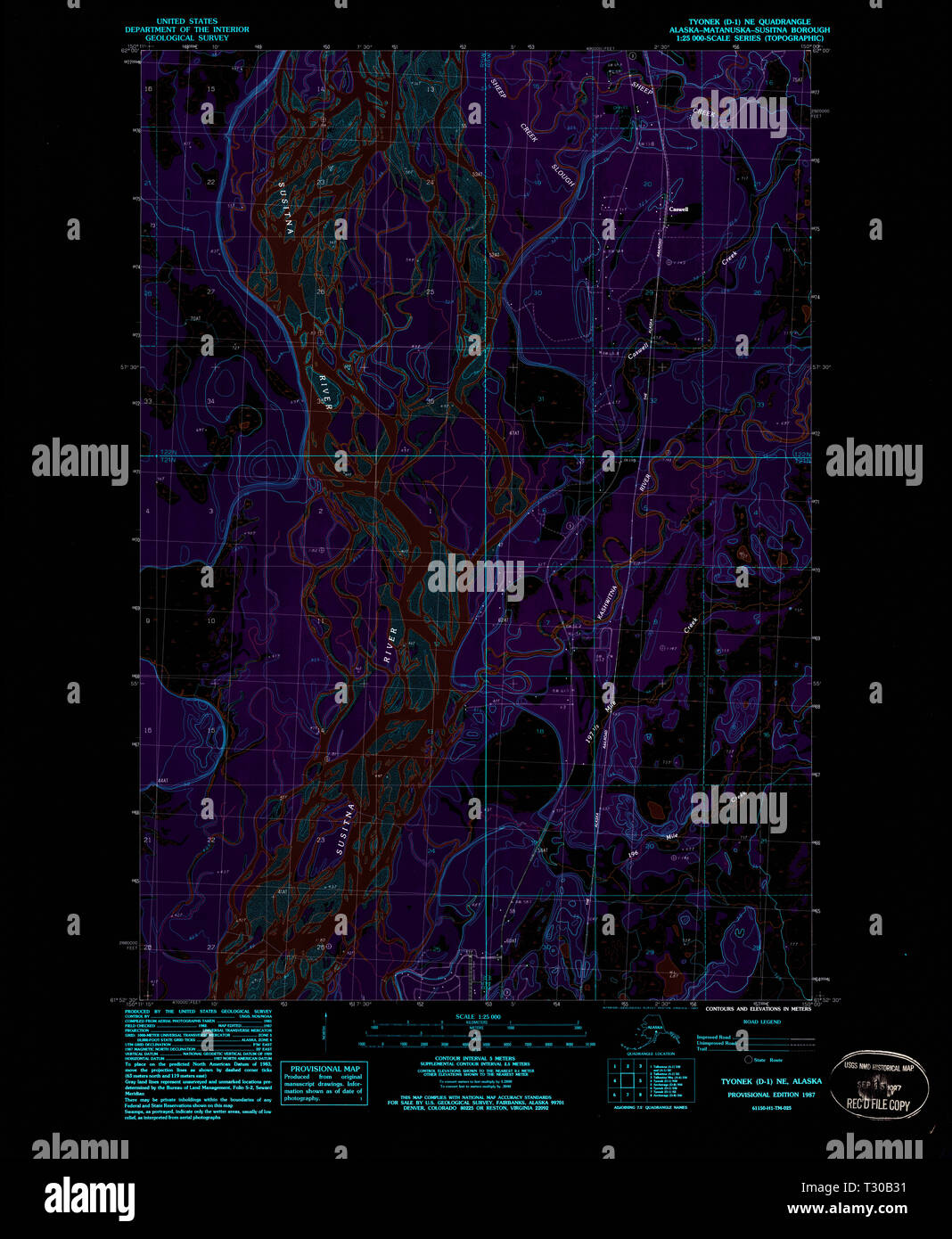 USGS TOPO Map Alaska AK Tyonek D-1 NE 353850 1987 25000 Inverted ...