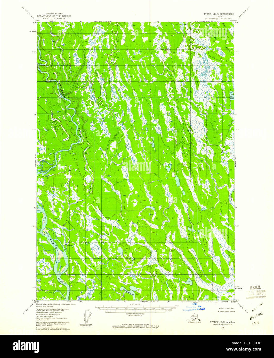 USGS TOPO Map Alaska AK Tyonek D-2 360066 1954 63360 Restoration Stock ...