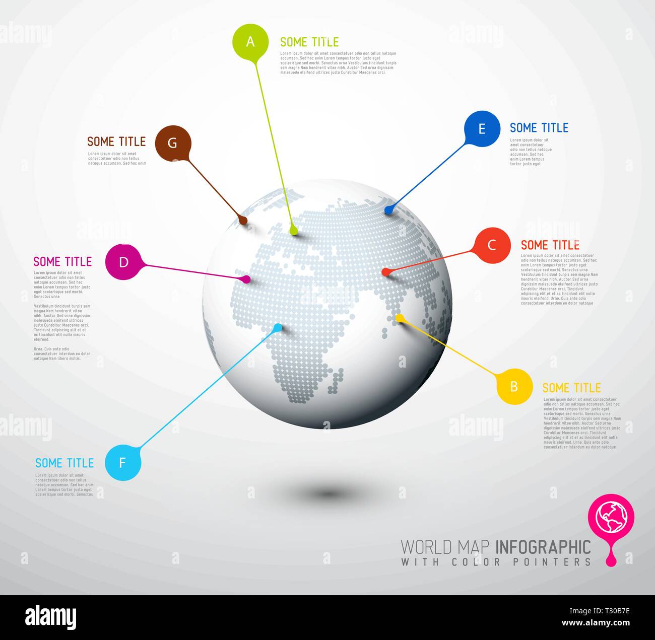 Light World Map Globe With Pointer Marks Communication Concept Stock