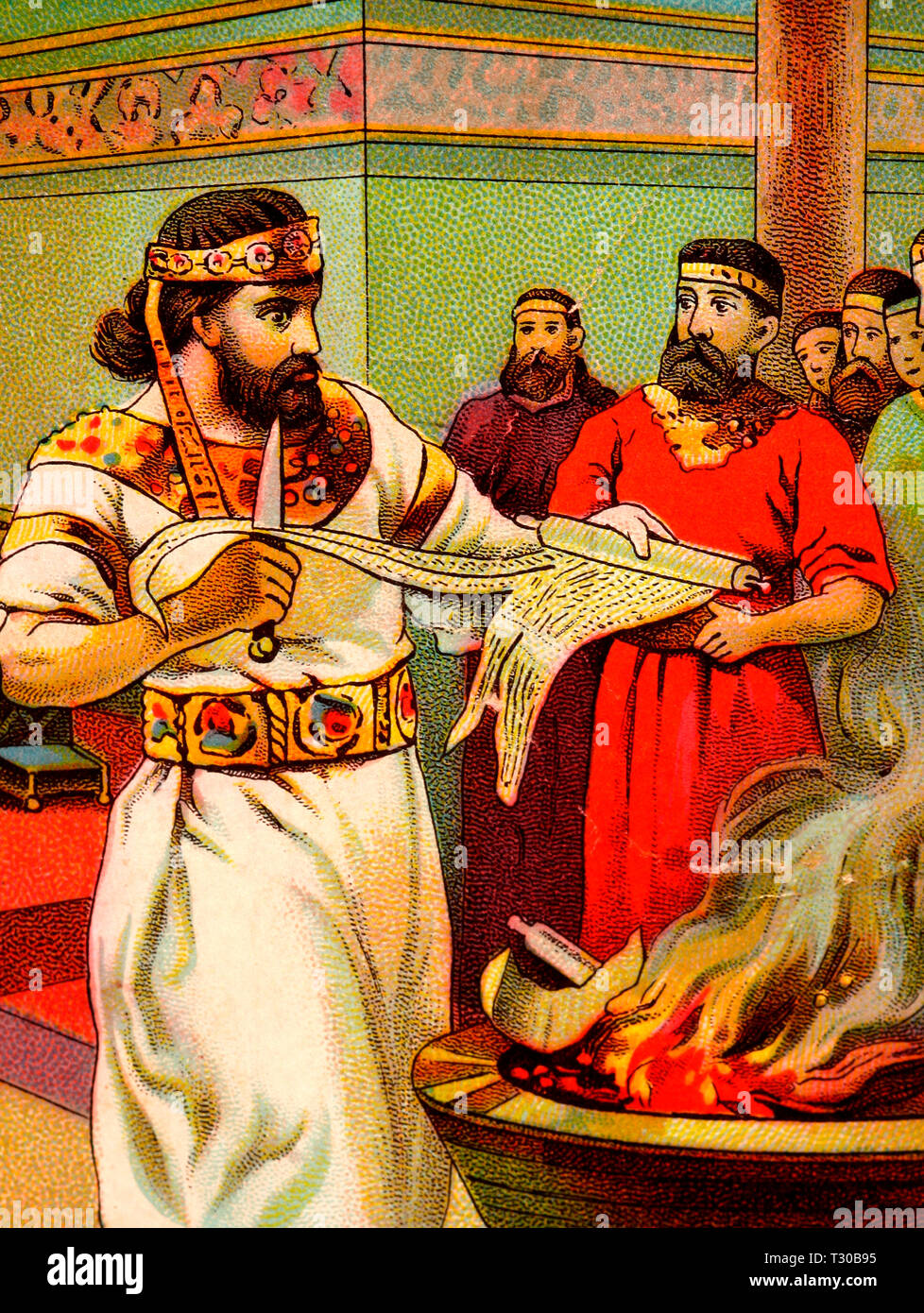Bible card depicting a Roman trying to destroy the `word of God ...
