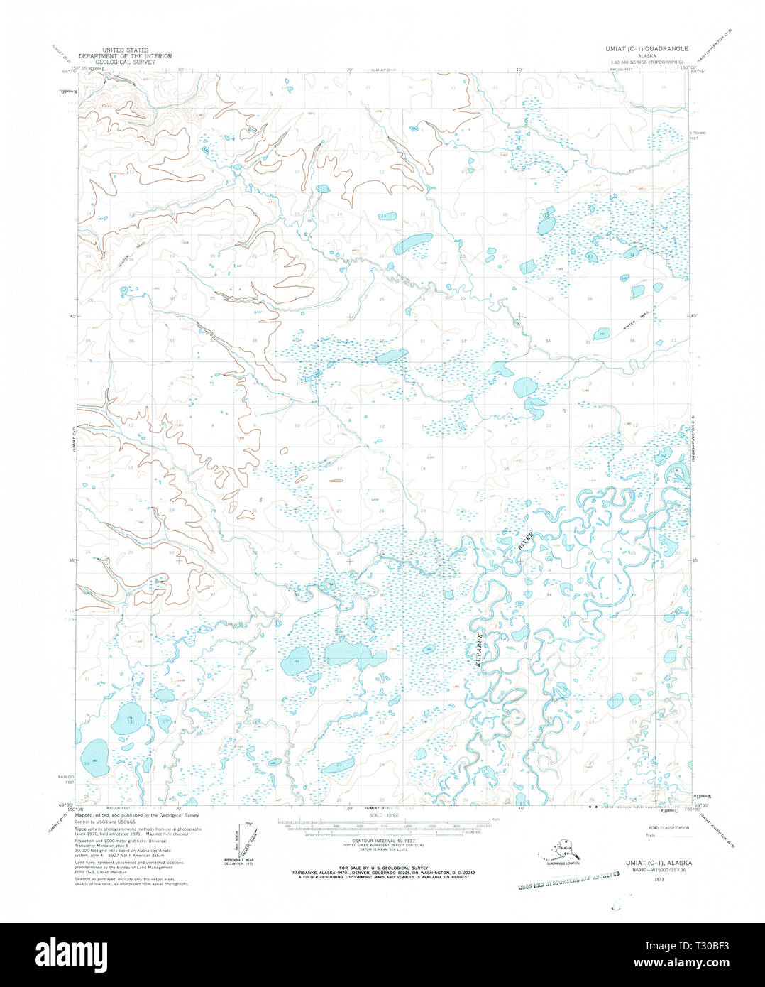 USGS TOPO Map Alaska AK Umiat C-1 360143 1971 63360 Restoration Stock ...