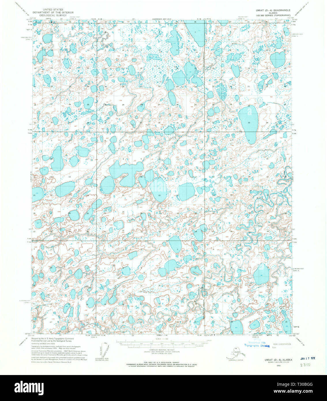 USGS TOPO Map Alaska AK Umiat D-4 360156 1955 63360 Restoration Stock ...