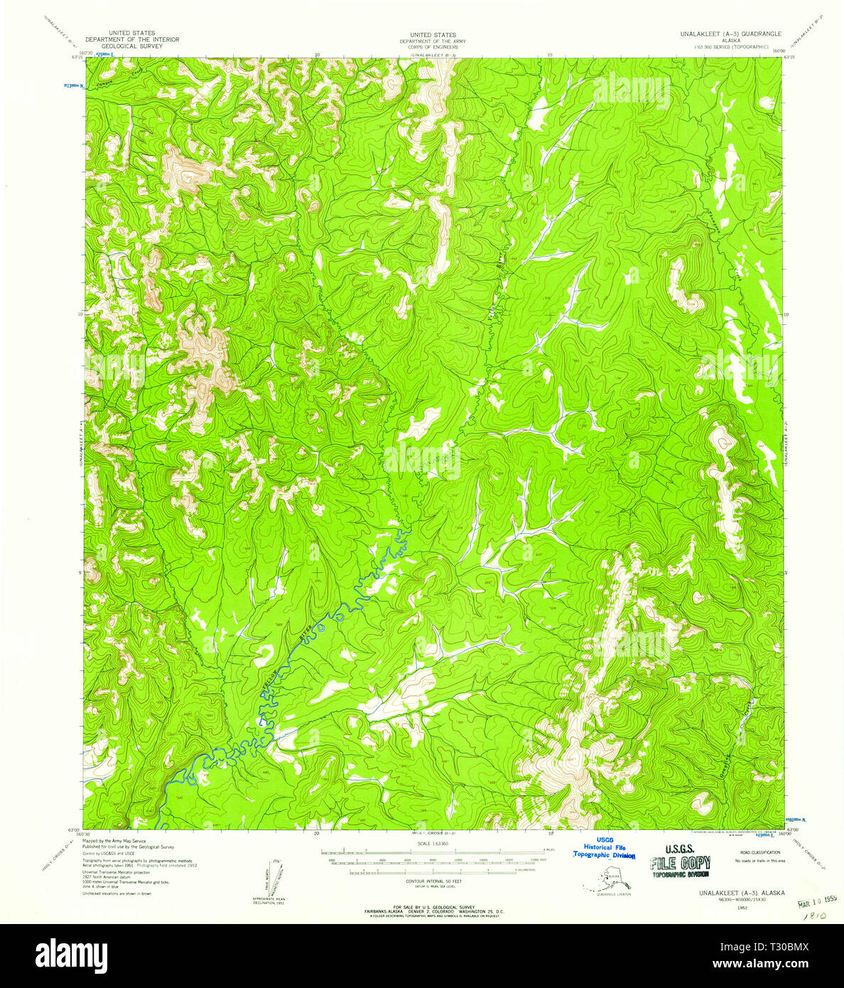 USGS TOPO Map Alaska AK Unalakleet A-3 360163 1952 63360 Restoration ...