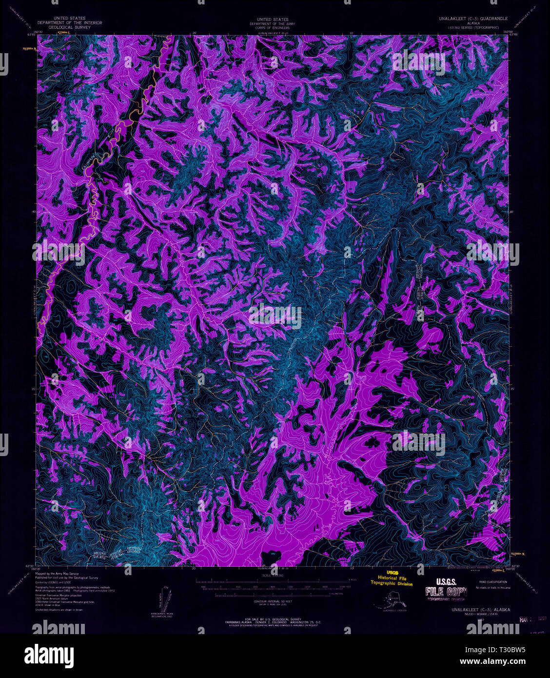 USGS TOPO Map Alaska AK Unalakleet C-3 360193 1952 63360 Inverted ...