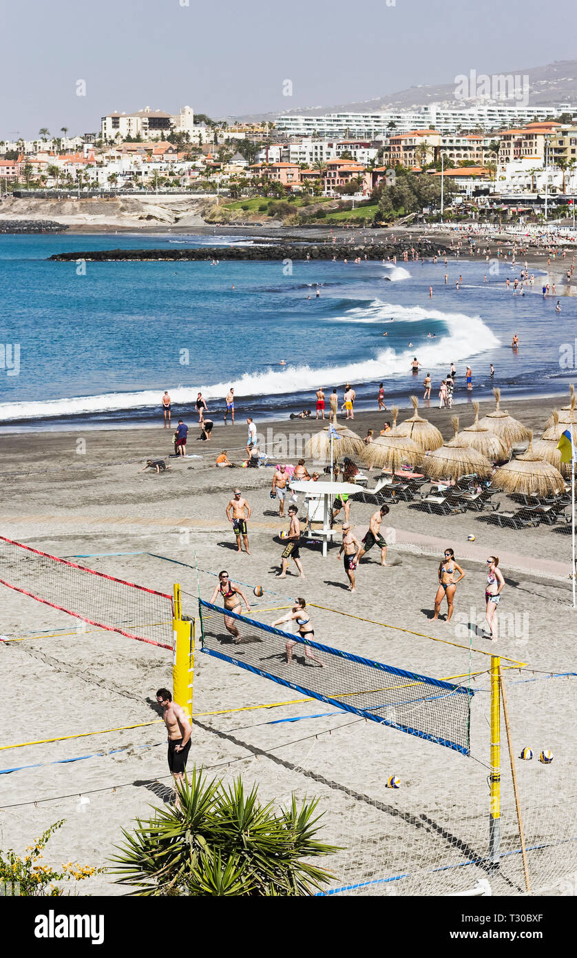 Beach volleyball at Playa Fanabe, Costa Adeje, Tenerife Stock Photo - Alamy