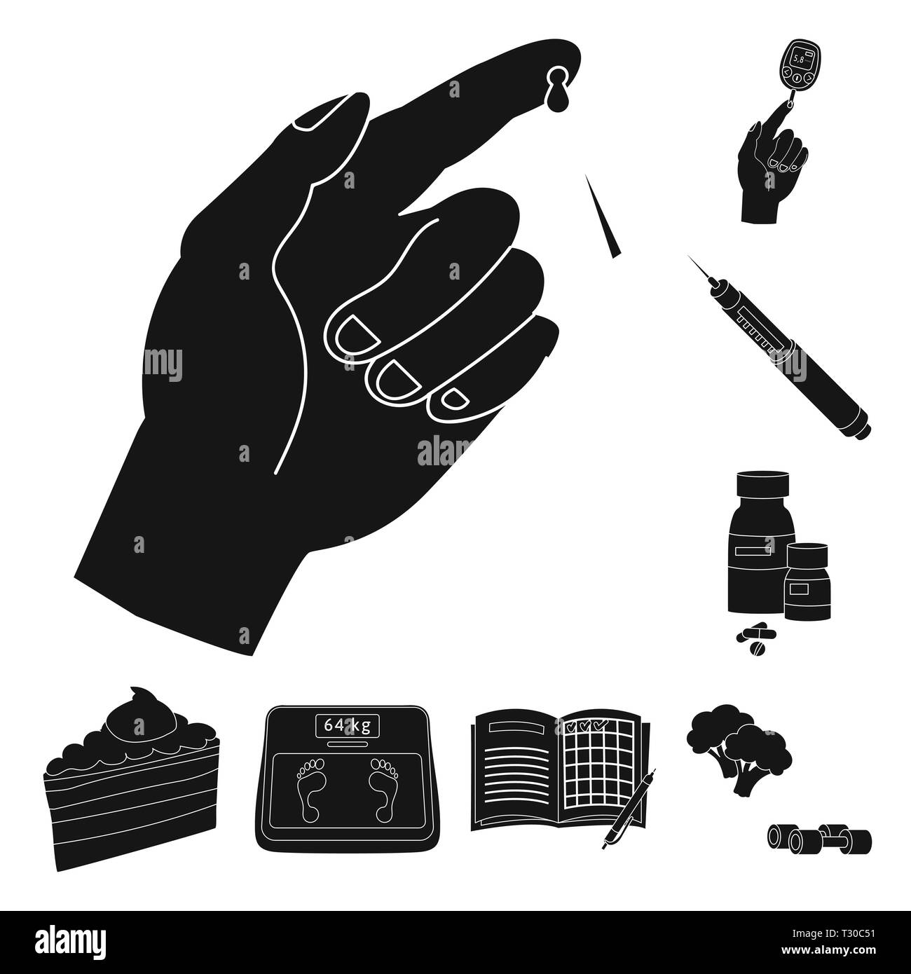 analysis,glucometer,insulin,bottle,piece,Libra,notepad,broccoli,blood ...