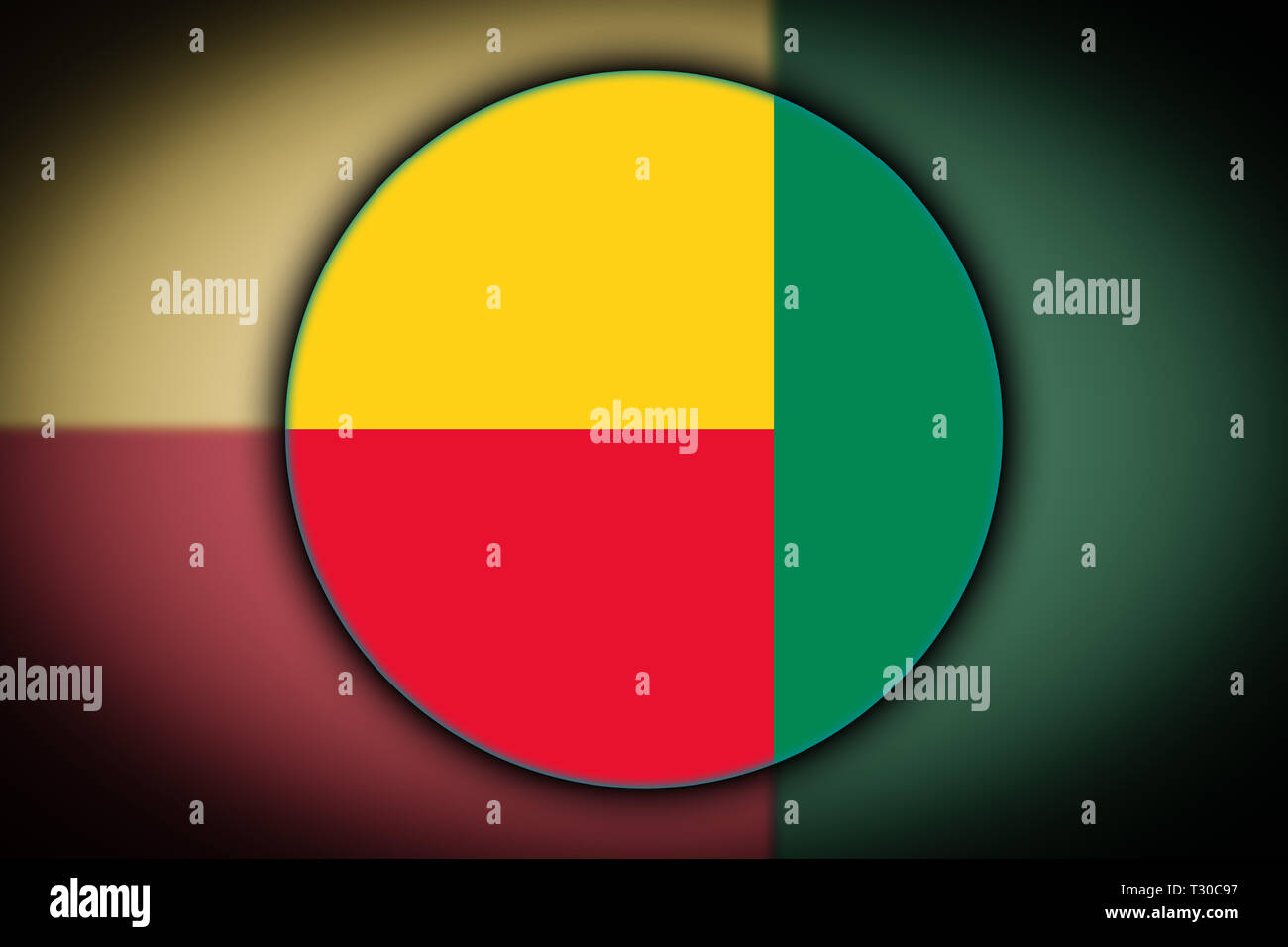 The national flag of Benin in the form of a round button with the ...