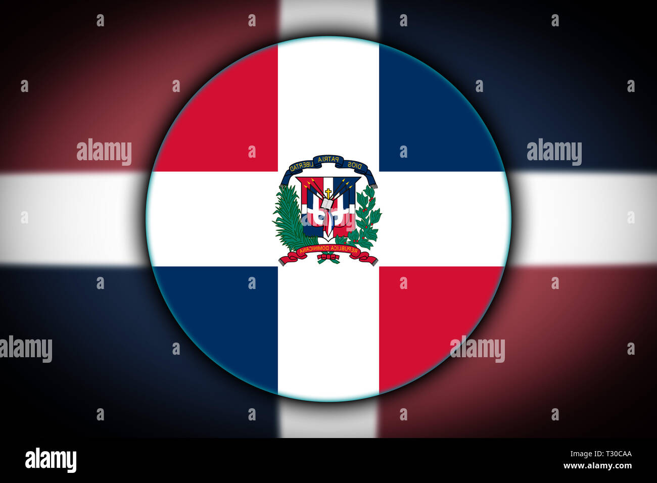 The national flag of Dominican Republic in the form of a round button ...