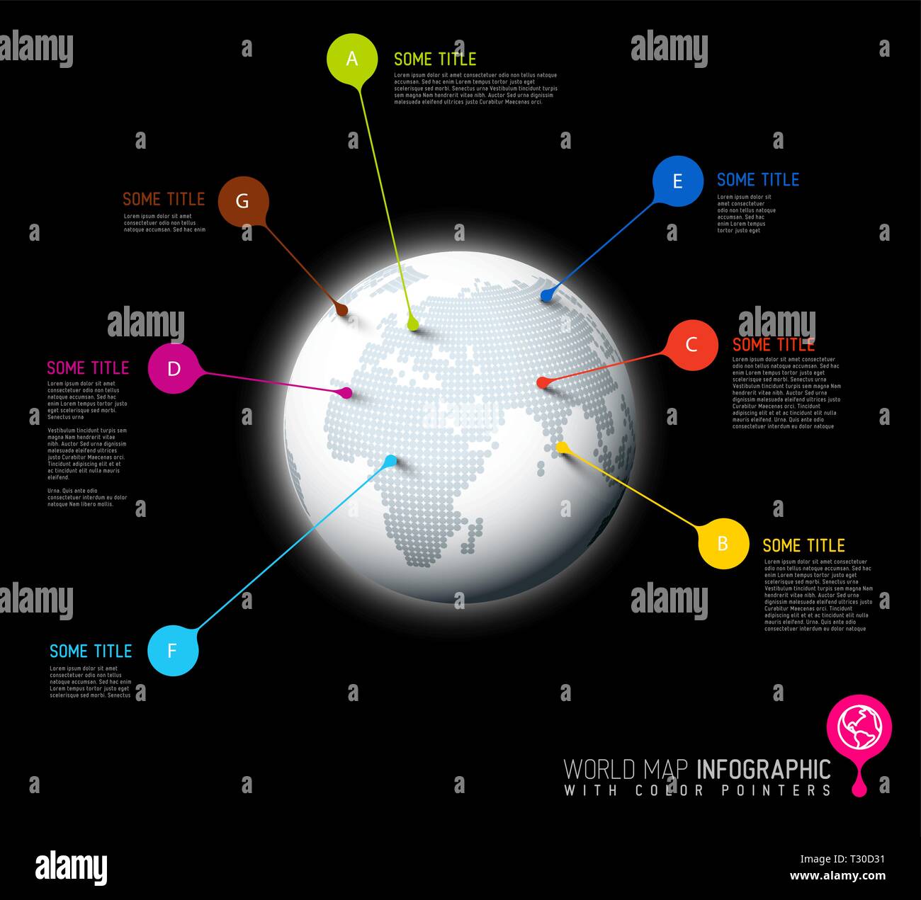 Light World Map Globe With Pointer Marks Communication Concept Dark
