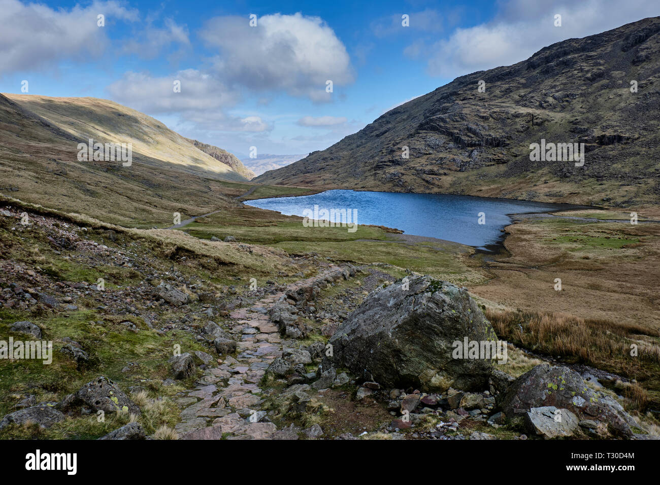 Styhead Tarn, as seen from the descent of Great Gable, near Seathwaite ...