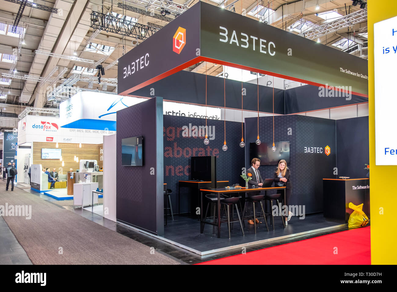 HANNOVER / GERMANY - APRIL 02 2019 : Babtec is displaying new ...