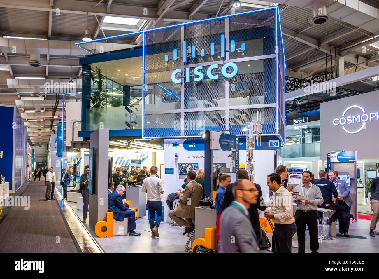 HANNOVER / GERMANY - APRIL 02 2019 : Cisco is displaying new ...
