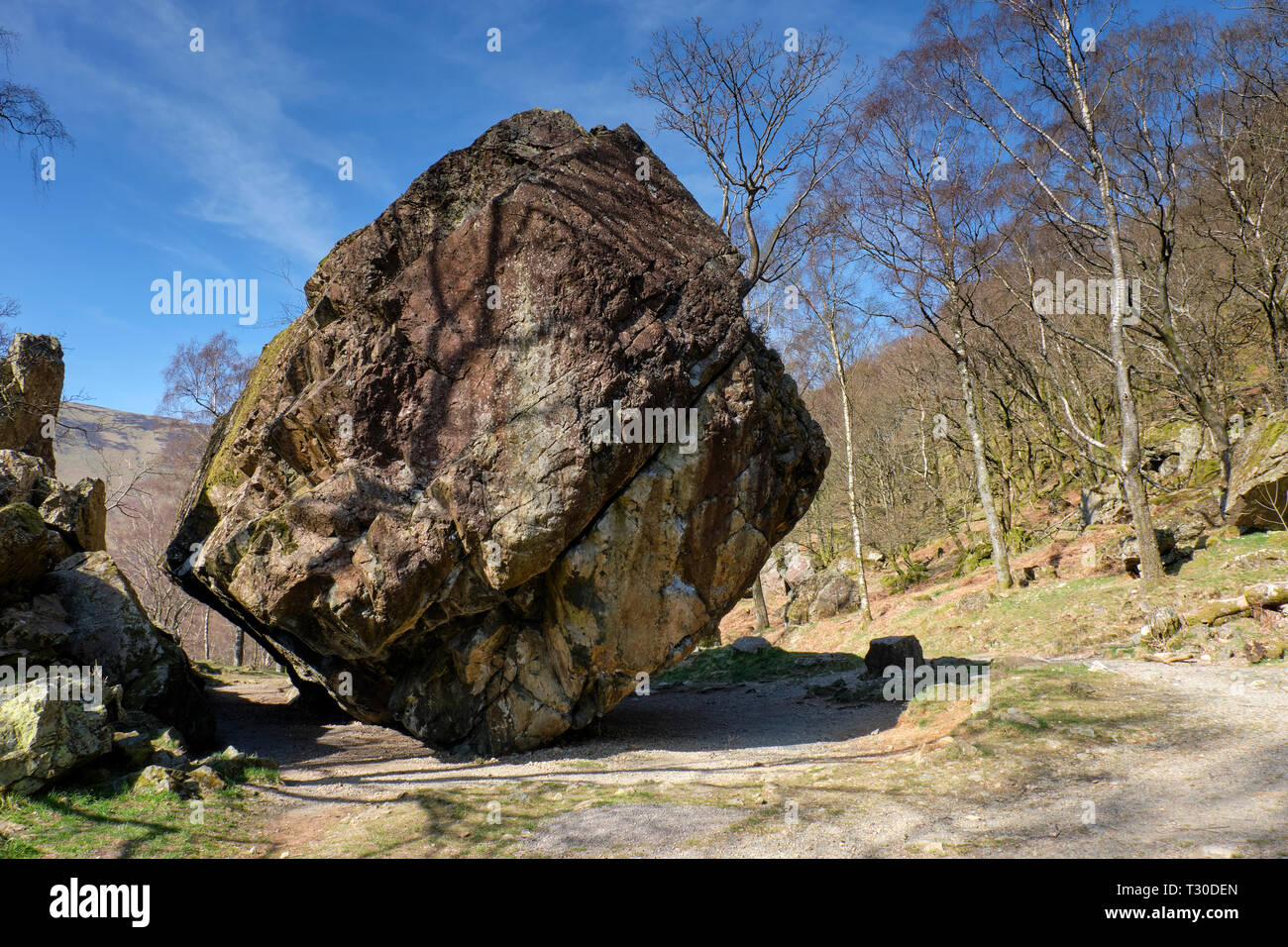 The Bowder Stone (with no steps), Borrowdale, Lake District, Cumbria ...