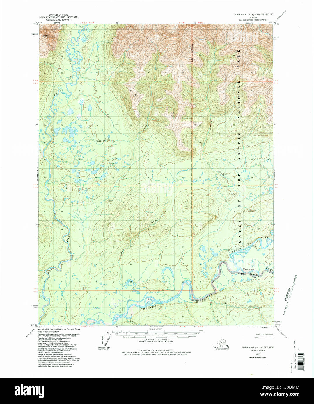 USGS TOPO Map Alaska AK Wiseman A-3 360444 1970 63360 Restoration Stock ...