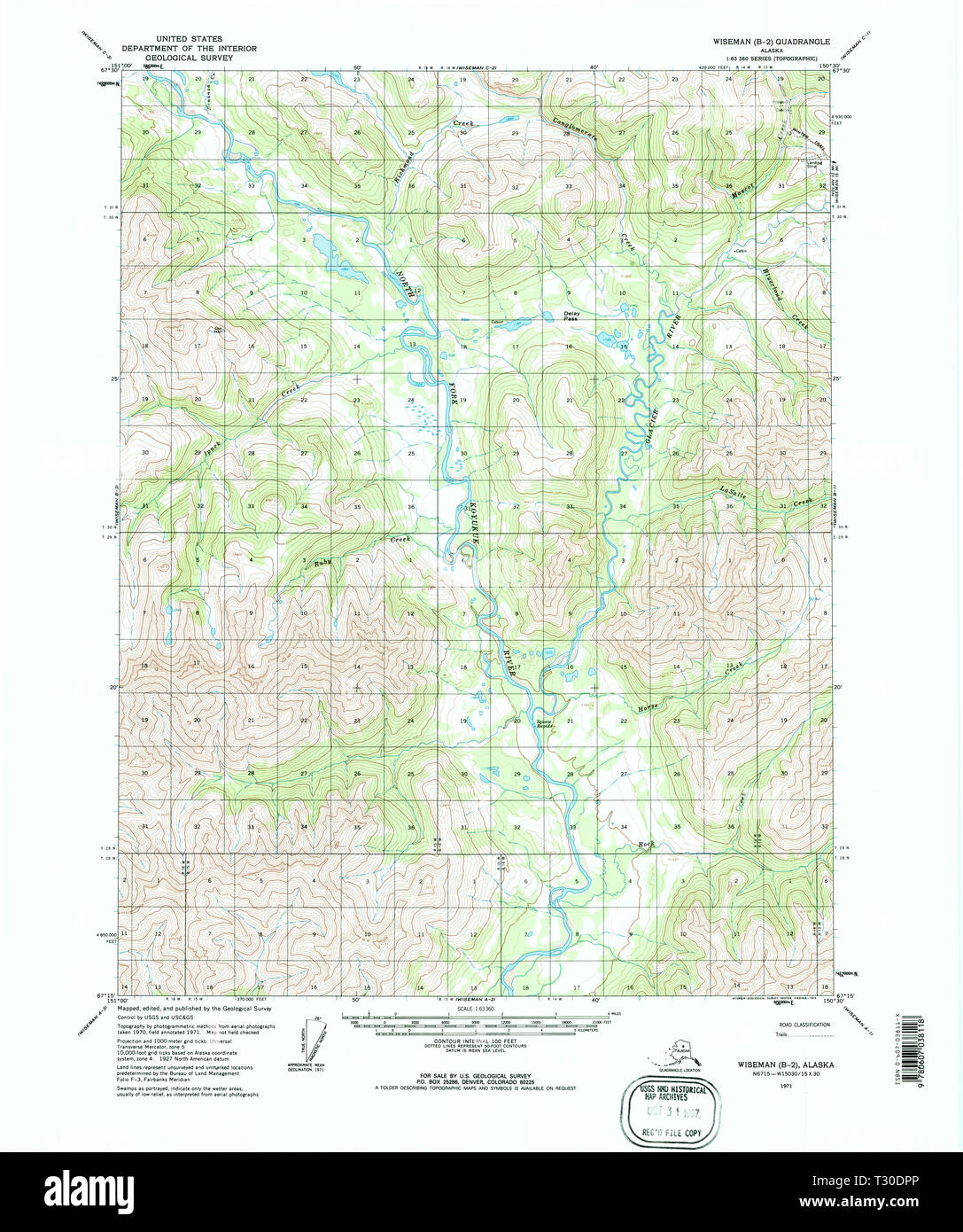 USGS TOPO Map Alaska AK Wiseman B-2 360450 1971 63360 Restoration Stock ...